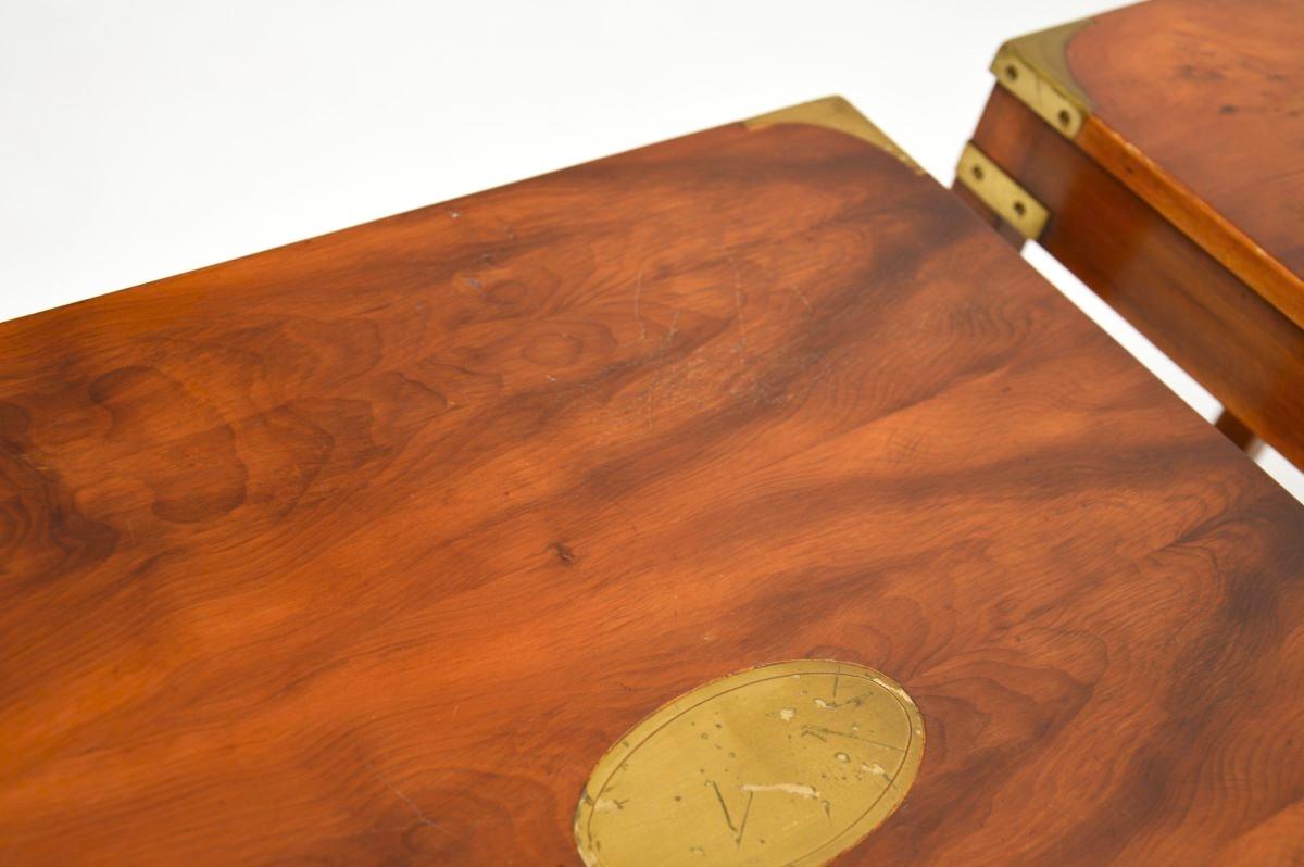 Pair of Antique Yew Wood Military Campaign Style Side Tables For Sale ...