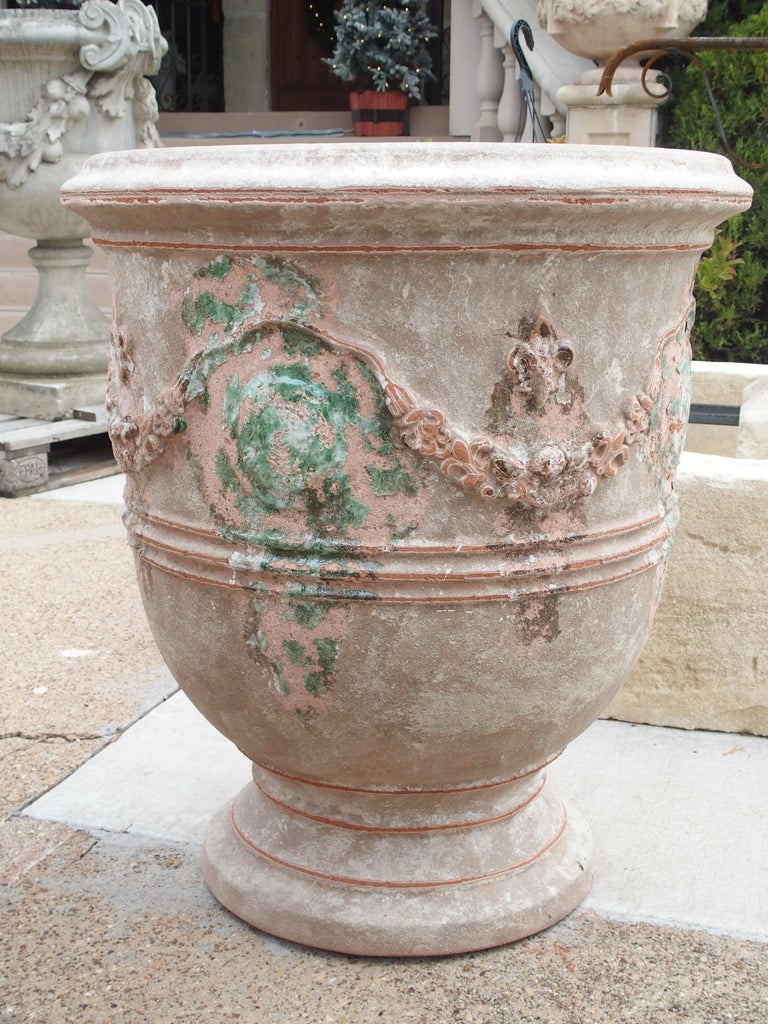 Pair of Antiqued Classic Fleur-de-Lis Anduze Pots from France at 1stDibs