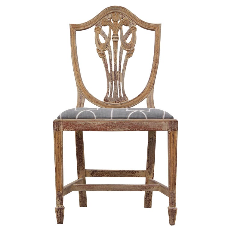 Pair of Antiqued Hepplewhite Shield Back Side Chairs with Swag Details ...