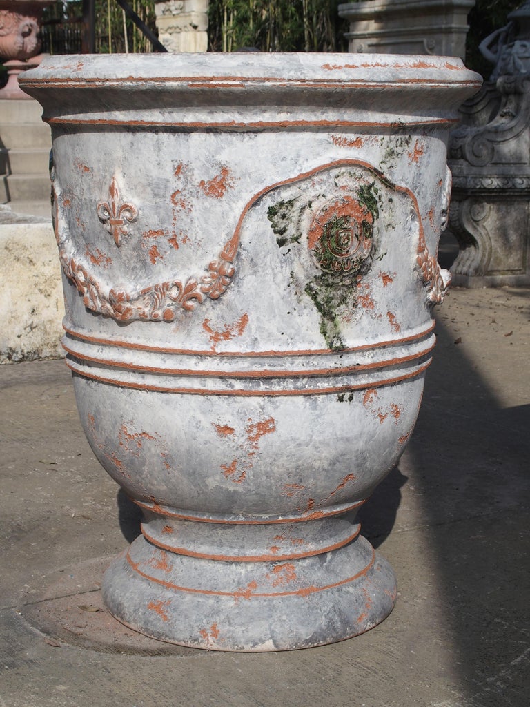 Pair of Antiqued White and Gray Fleur-de-Lys Anduze Pots from France at ...