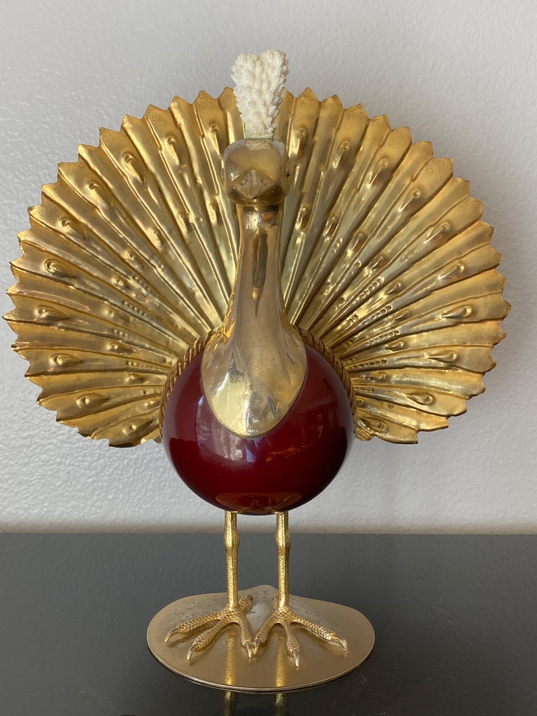 Pair of Antonio Pavia Brass and Coral Peacock Bookends Sculptures at ...