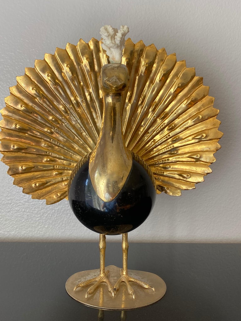 Pair of Antonio Pavia Brass and Coral Peacock Bookends Sculptures at ...