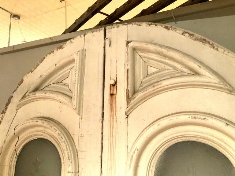 Pair of Arch Top Antique Doors with Original Etched Glass For Sale at ...
