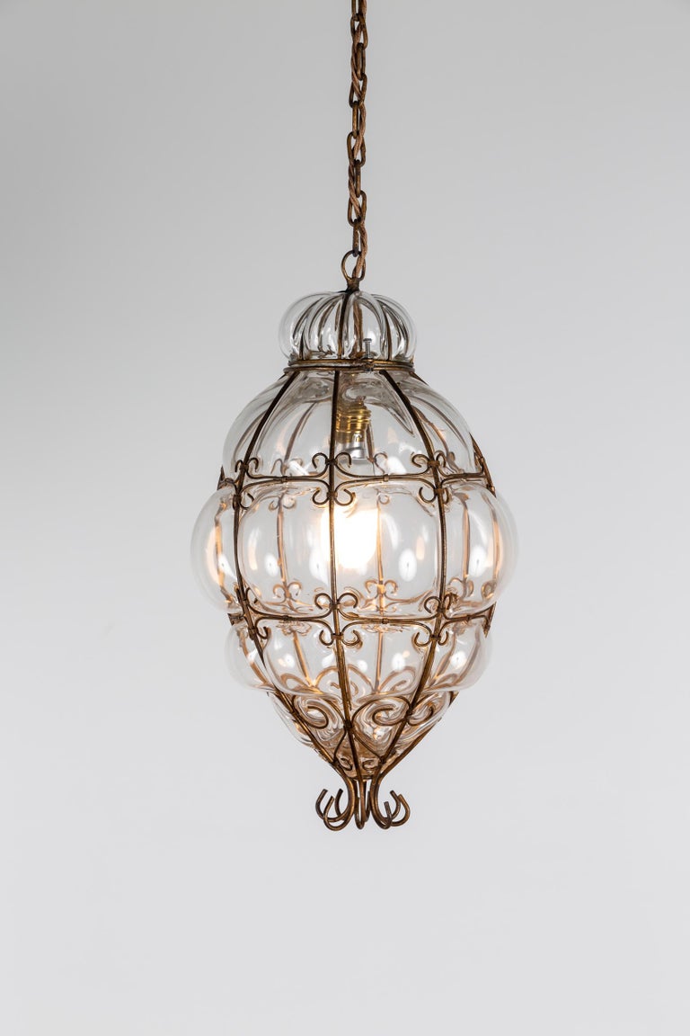 Pair of Archimede Seguso Murano Caged Glass Pendant Lights For Sale at ...