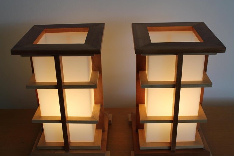 Pair of Architectural Prairie School Style Lamps For Sale at 1stDibs