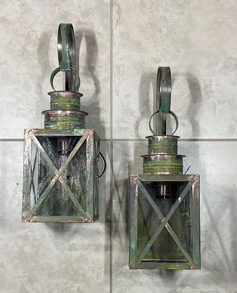Pair Of Architectural Wall Hanging Copper Lantern At 1stdibs