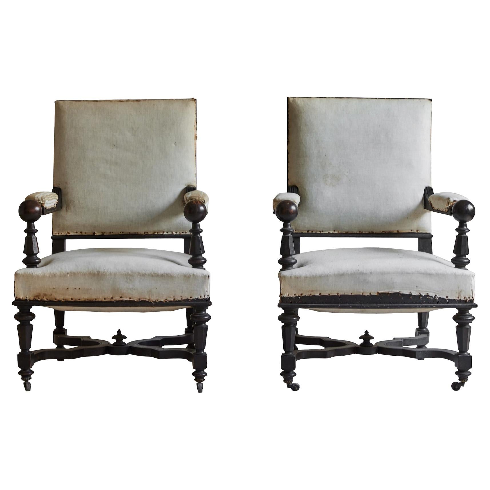 Pair of Mid-Century Modernist Scroll-Arm Wingback Chairs in Crocodile ...
