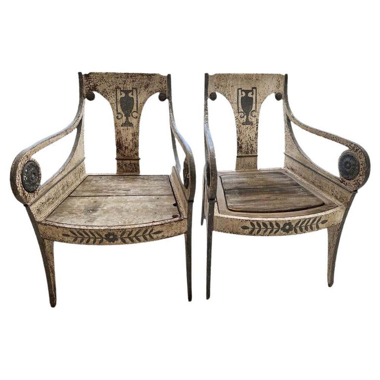 Pair of Arm Chairs with Urn Painting For Sale at 1stDibs