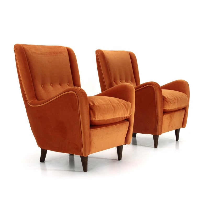 Pair of Armchairs Covered in Rust Velvet, 1950s For Sale at 1stDibs ...
