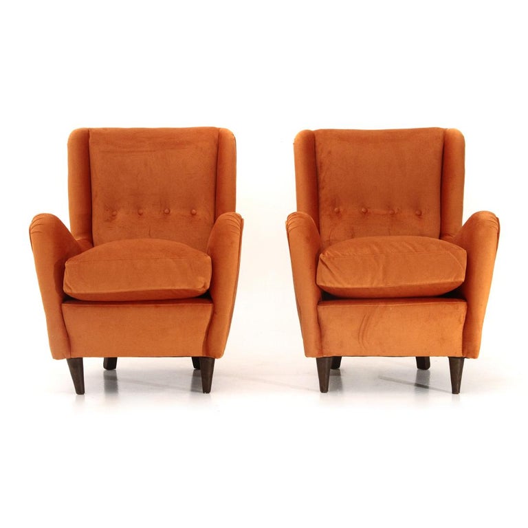 Pair of Armchairs Covered in Rust Velvet, 1950s For Sale at 1stDibs ...