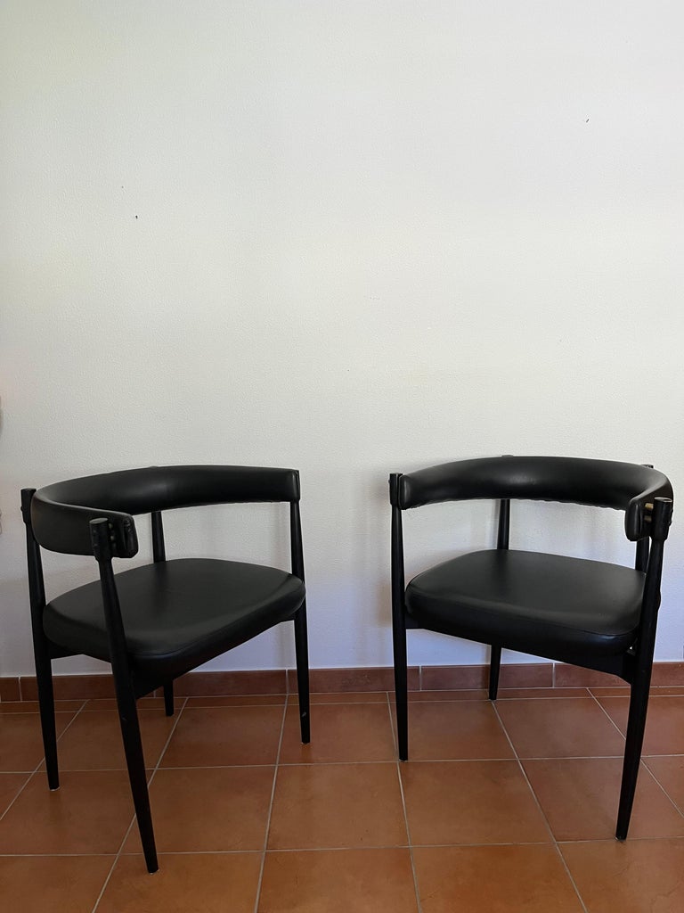 Pair of Armchairs from the 70s, Imitation Leather, Wood and Brass For ...