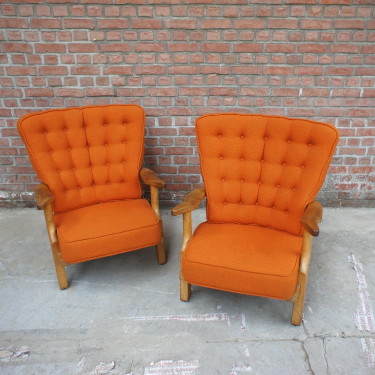 Pair of Armchairs in Solid Light Oak and Mesh Fabric, Original at 1stDibs