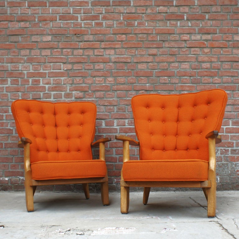 Pair of Armchairs in Solid Light Oak and Mesh Fabric, Original at 1stDibs
