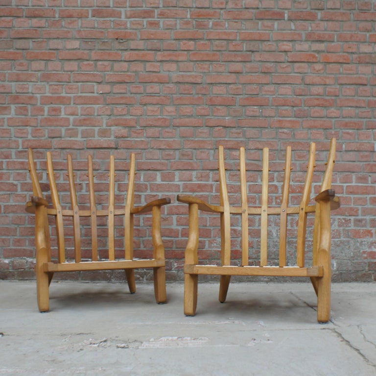 Pair of Armchairs in Solid Light Oak and Mesh Fabric, Original at 1stDibs