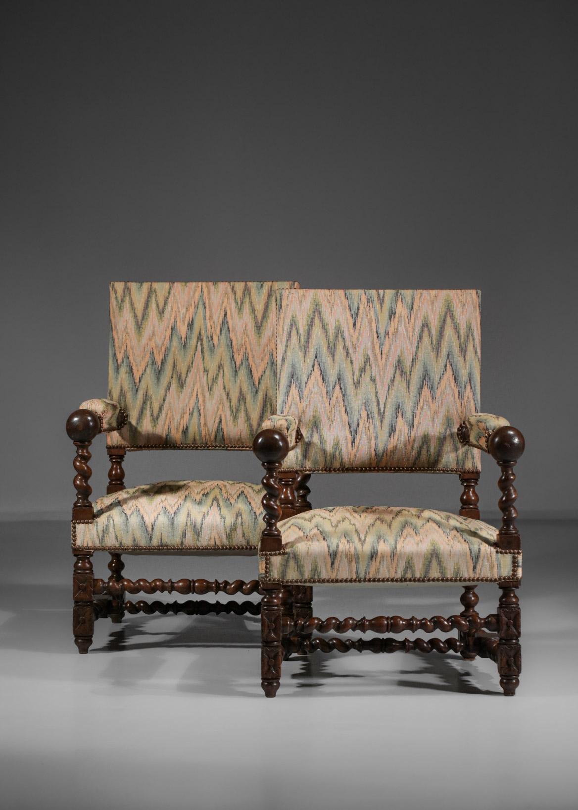 Pair of Armchairs Louis XIII Style Solid Oak from the 1960s For Sale at ...
