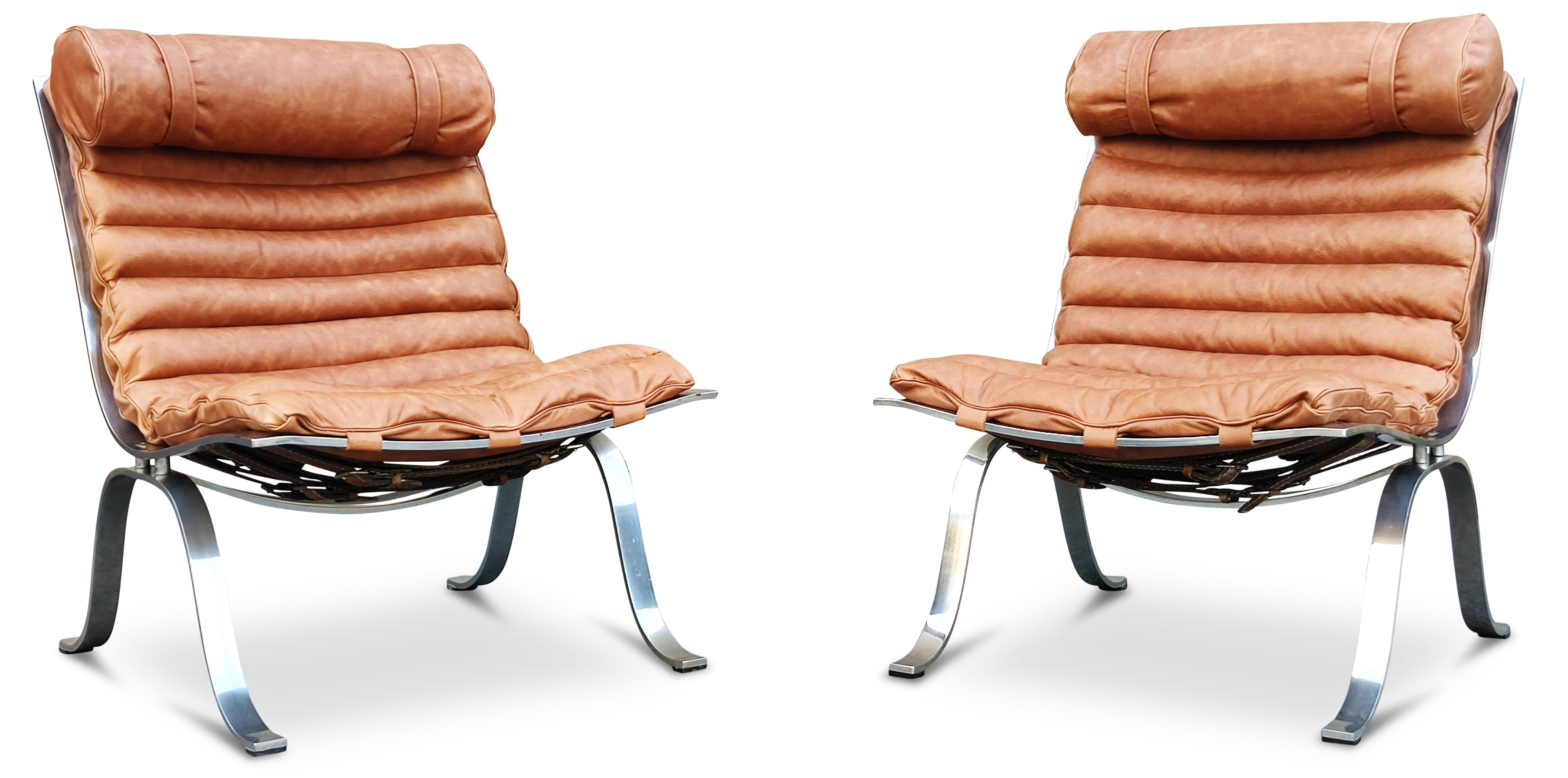 Pair of Arne Norell "Ari" Lounge Chairs Cognac Leather Chromed Steel ...