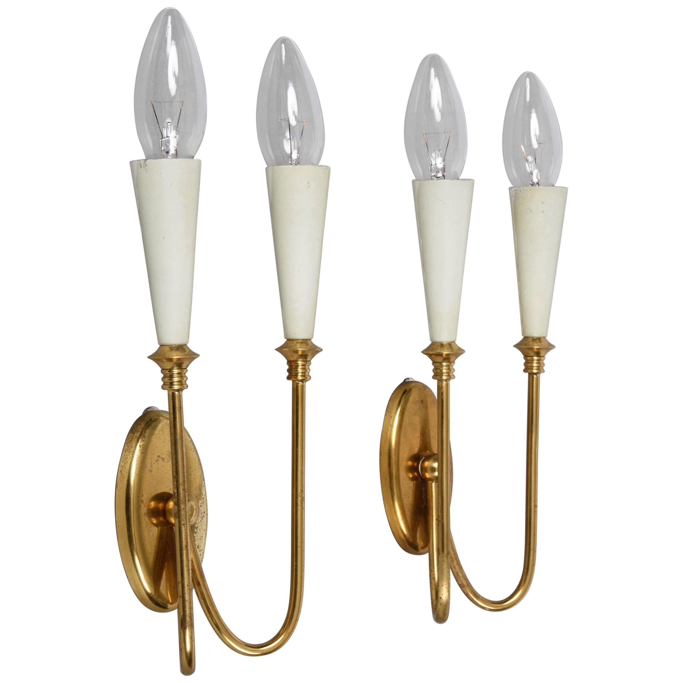 Handmade Modern Lennox White and Brass Sconce For Sale at 1stDibs