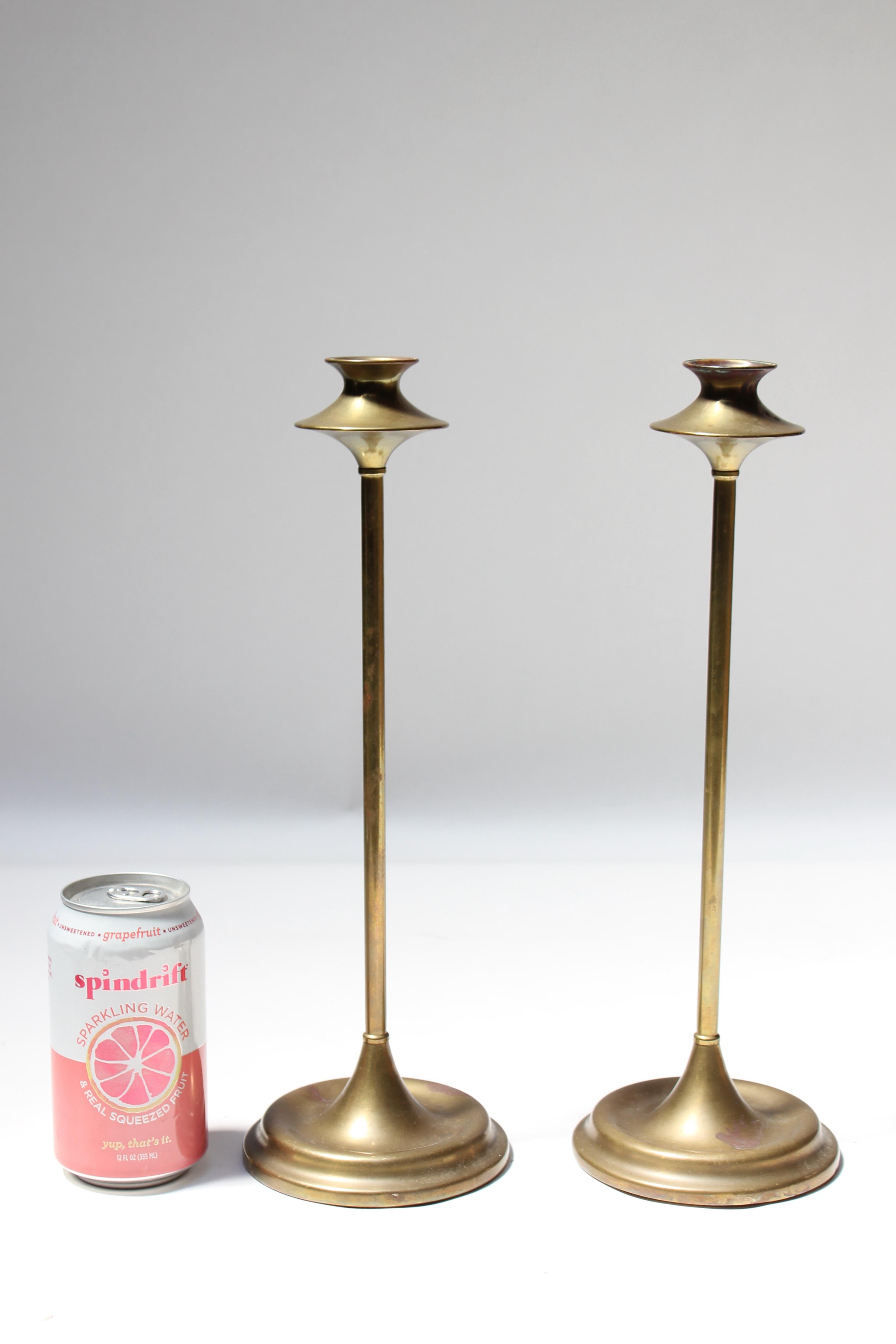 Pair of Art and Crafts Turned Brass Candlesticks after Jarvie For Sale ...