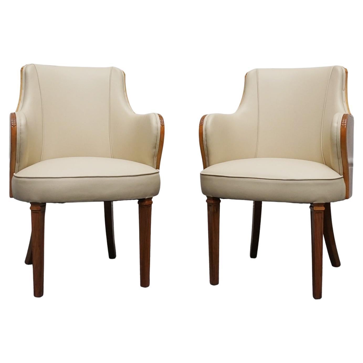 Art Deco Tub Chair in Beechwood and Reupholstered Cream Suede and ...