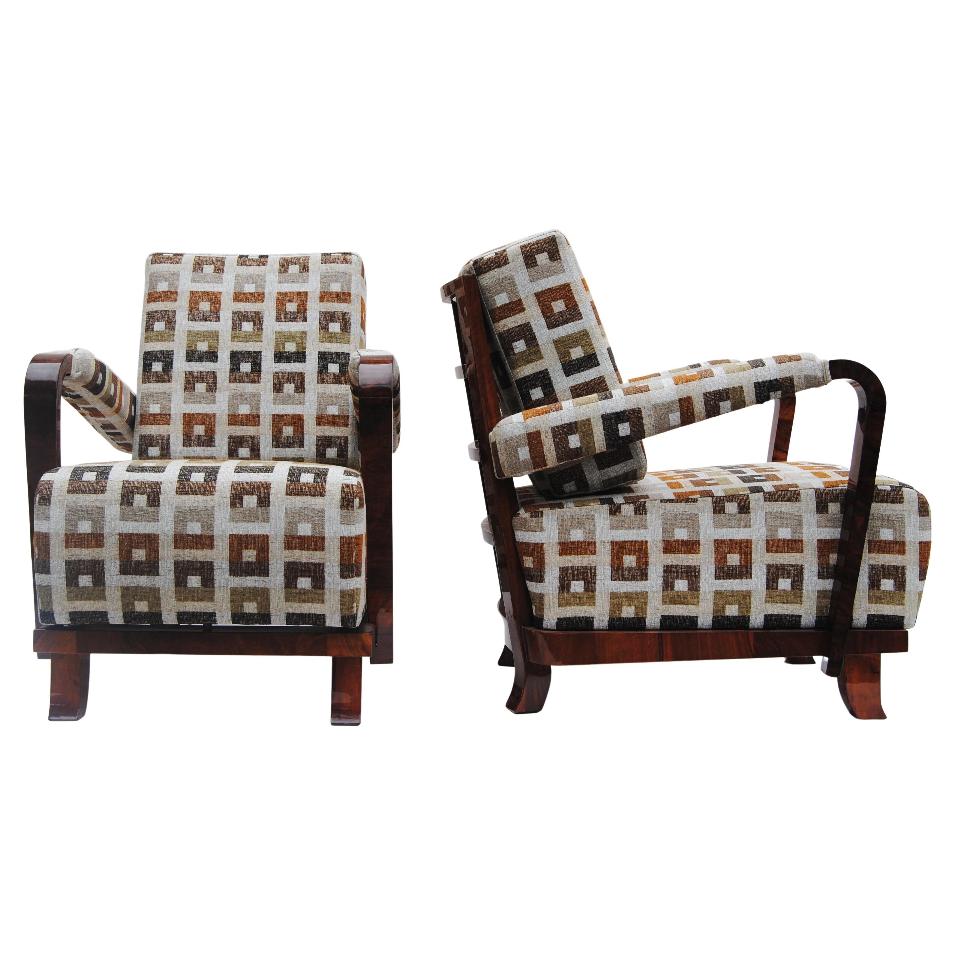 Jan Vanek Pair of Bentwood Easy Armchairs with Woven Straps For Sale at ...