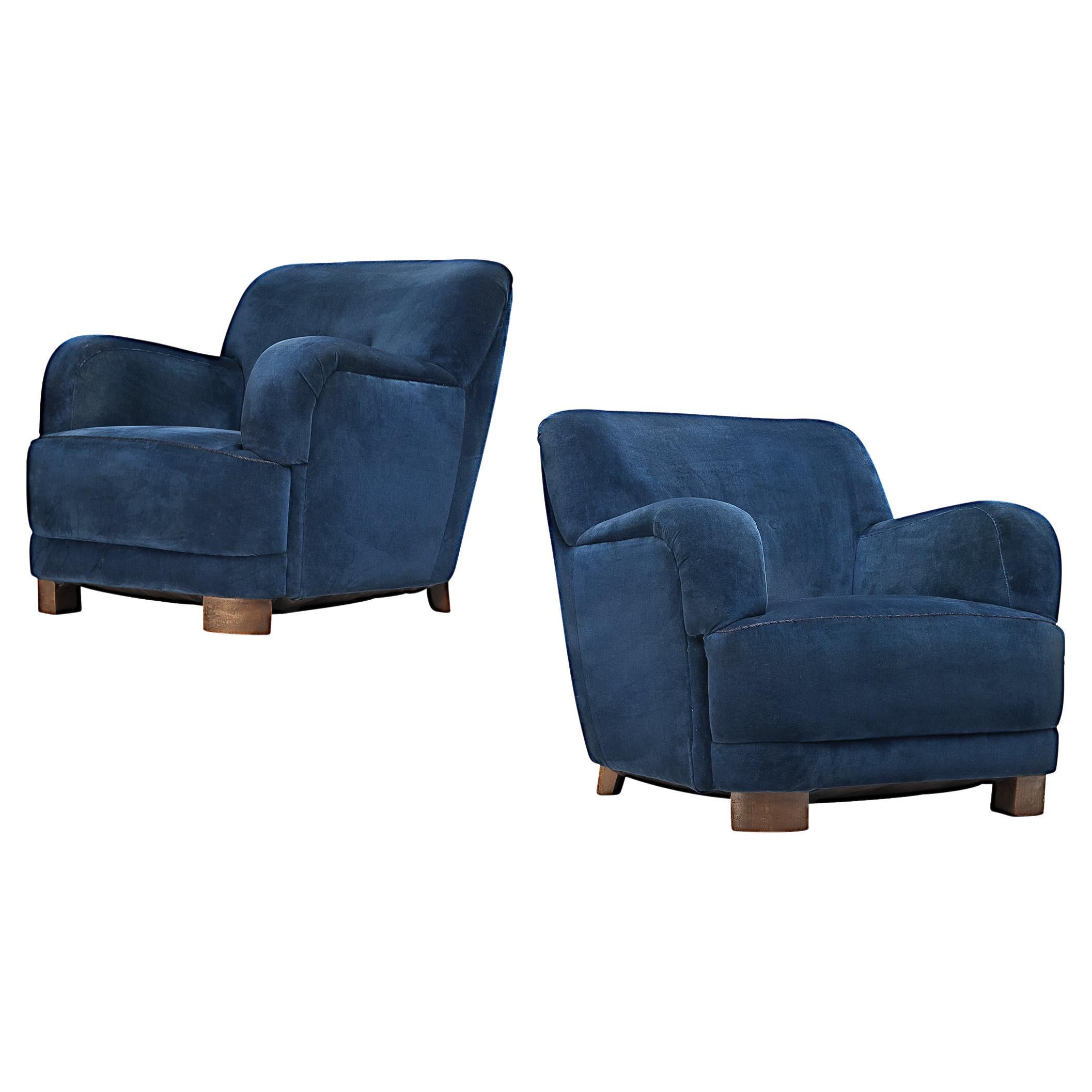 Pair of Cube Chairs in Midnight Blue Velvet at 1stDibs