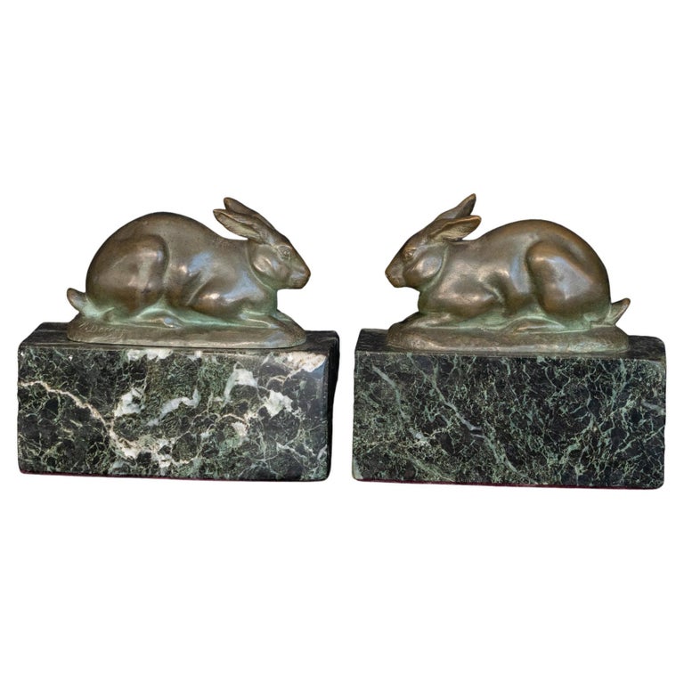 Pair of Art Deco Austrian Bronze Rabbits Signed R. Desset For Sale at ...