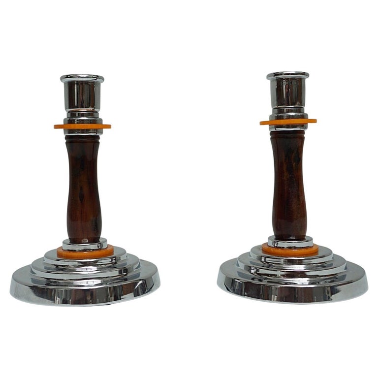 Pair of Art `Deco Bakelite and Chromed Metal Candlesticks For Sale at ...