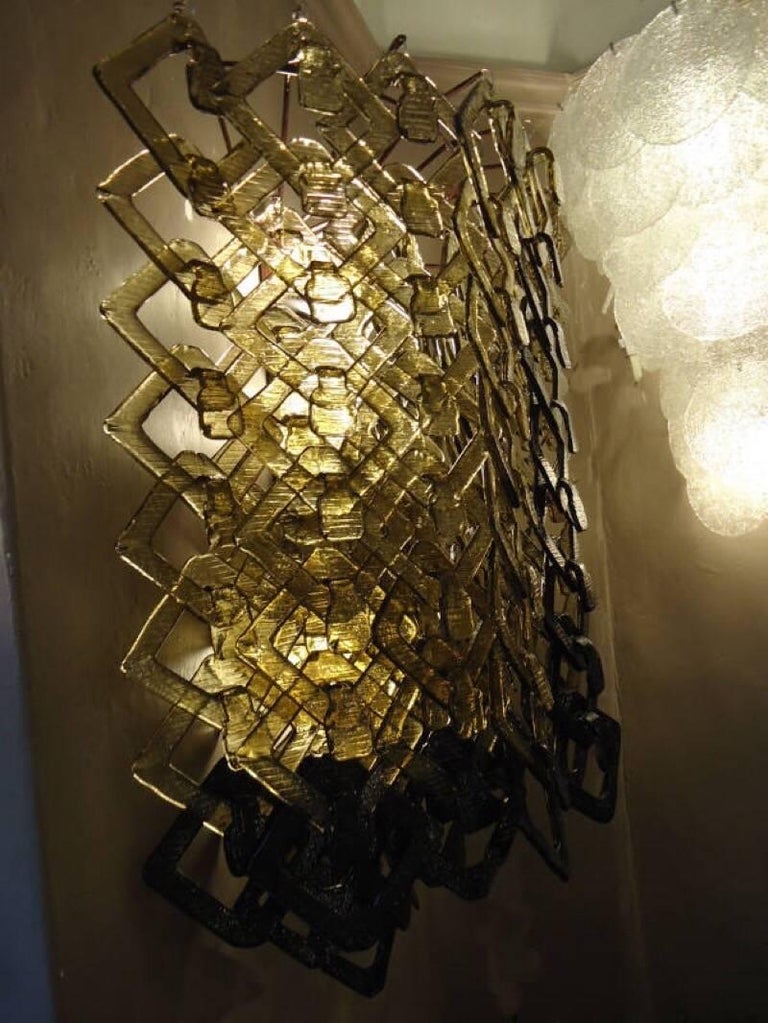 Pair of Art Deco Black and Amber Murano Glass Italian Big Sconces ...