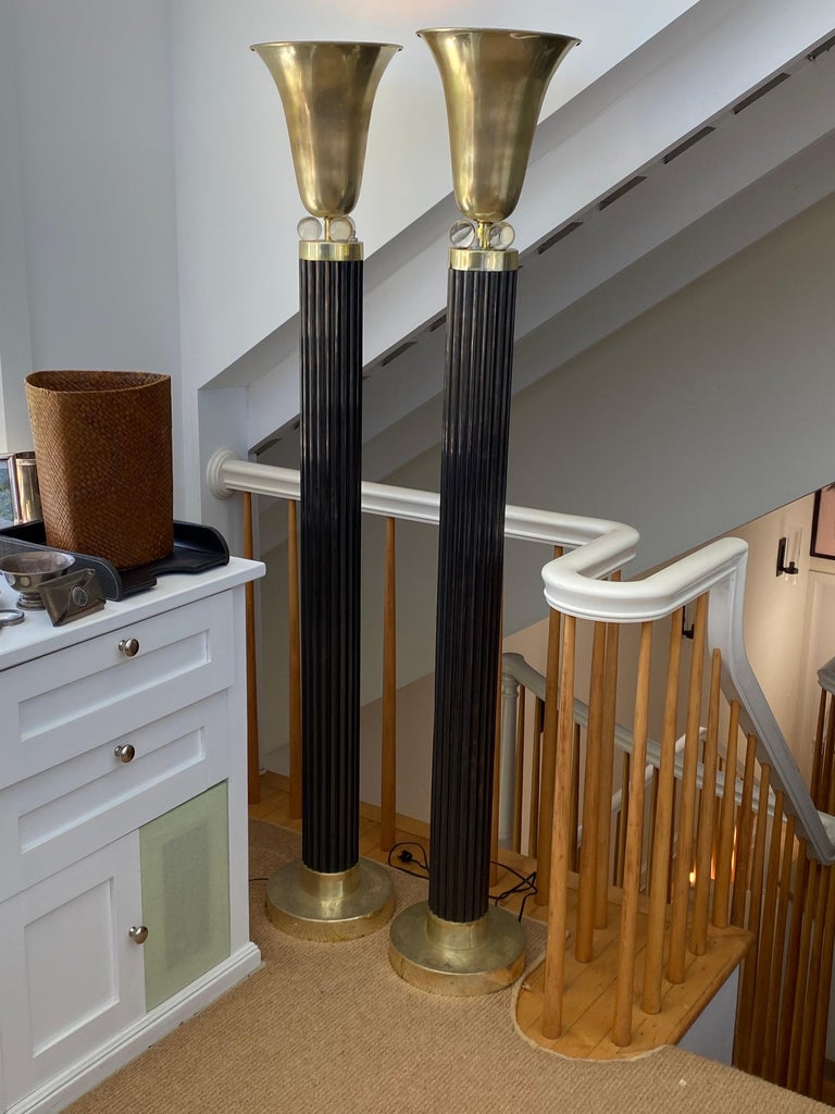 Pair of Art Deco Brass and Metal Standing Lamps, 20th Century For Sale ...