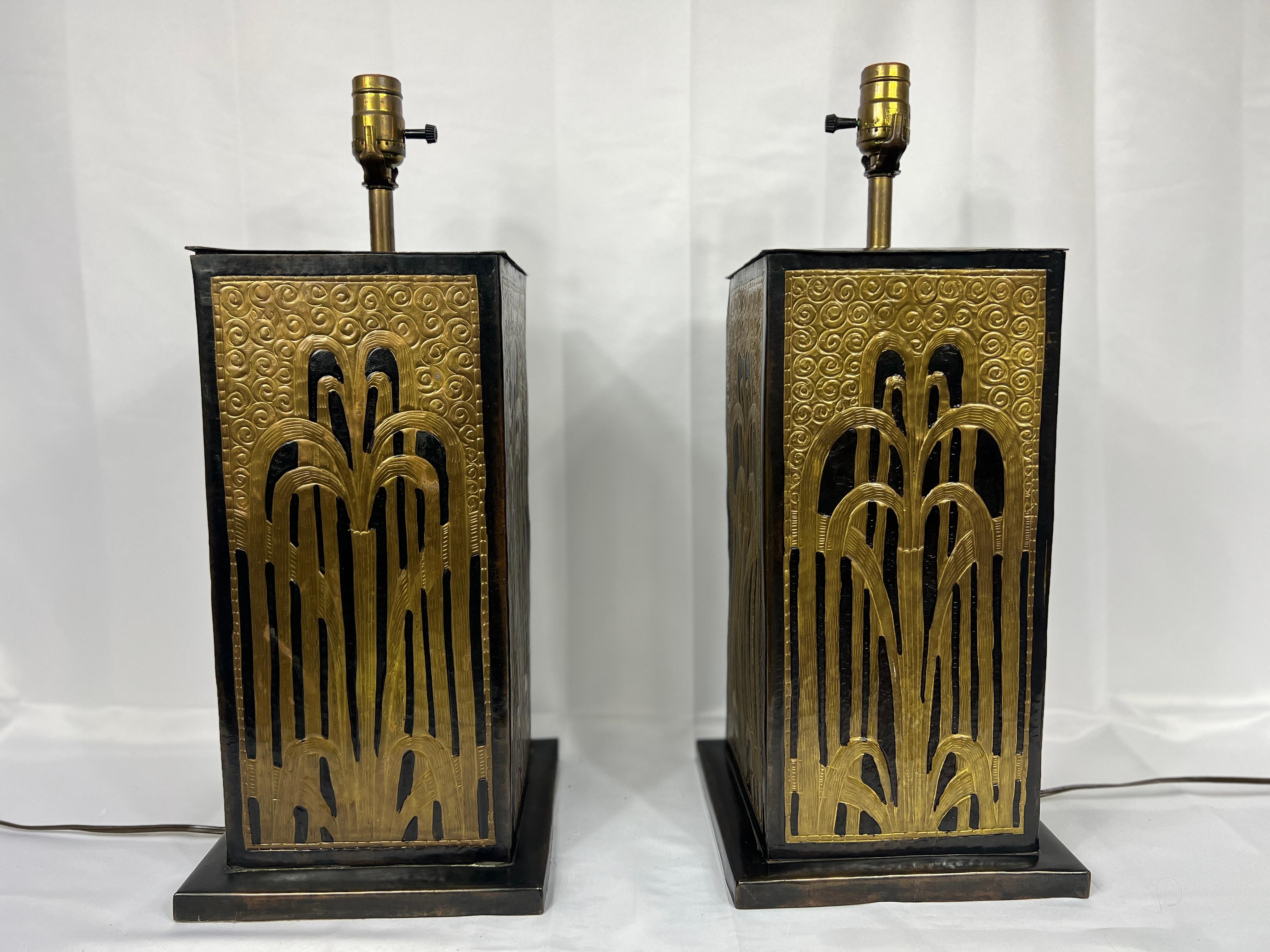 Pair of Art Deco Brass Table Lamps With Stylized Fountain Motif – Circa ...
