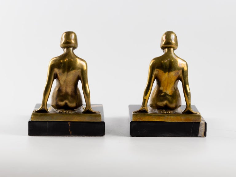 Pair of Art Deco Bronze Bookends by Janle For Sale at 1stDibs
