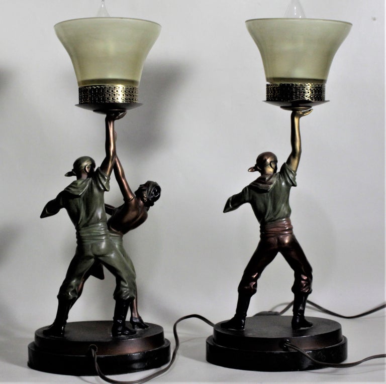 Pair of Art Deco Cast and Cold-Painted Figural Theatrical Pirate Table ...