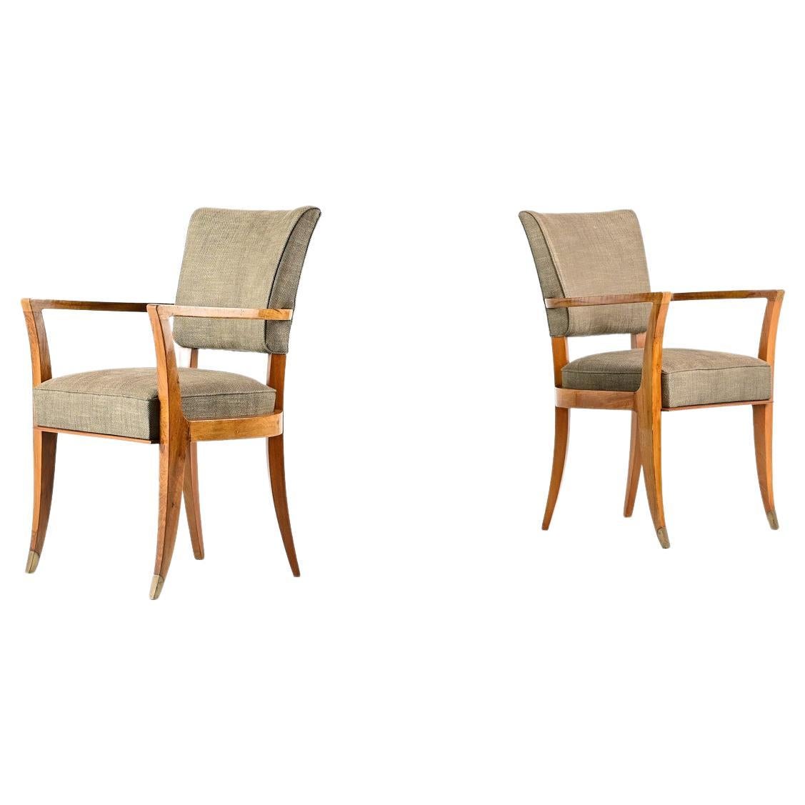 Pair of Bridge Chairs Leather French Art Deco, circa 1930 at 1stDibs