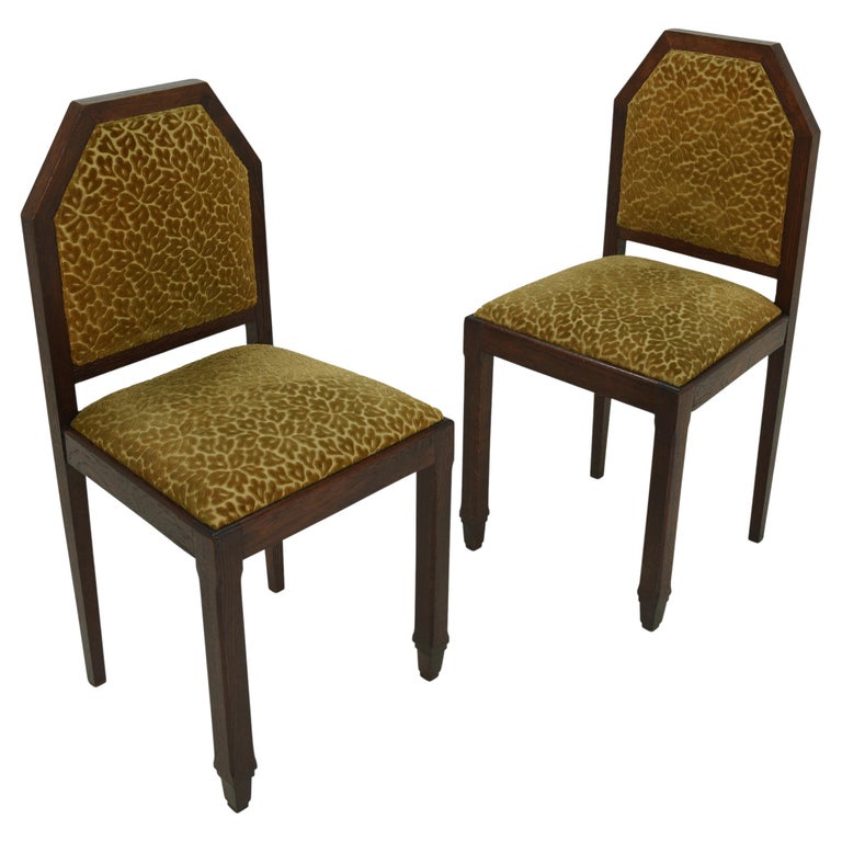 Pair of Art Deco Chairs in Solid Oak, 1925 For Sale at 1stDibs