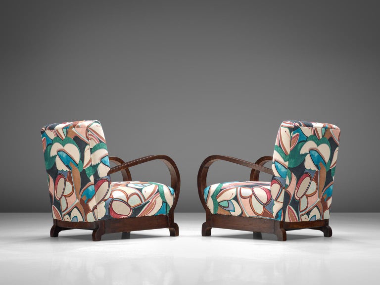 Pair of Art Deco Chairs Reupholstered with a Floral Dedar Fabric at 1stDibs