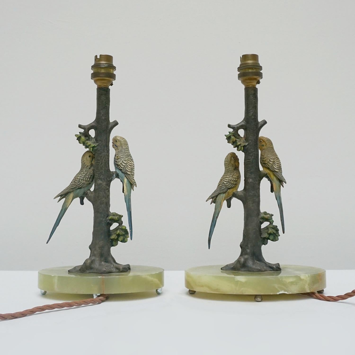 Pair of Art Deco Cold Painted Austrian Bronze Budgerigar Table Lamps at ...