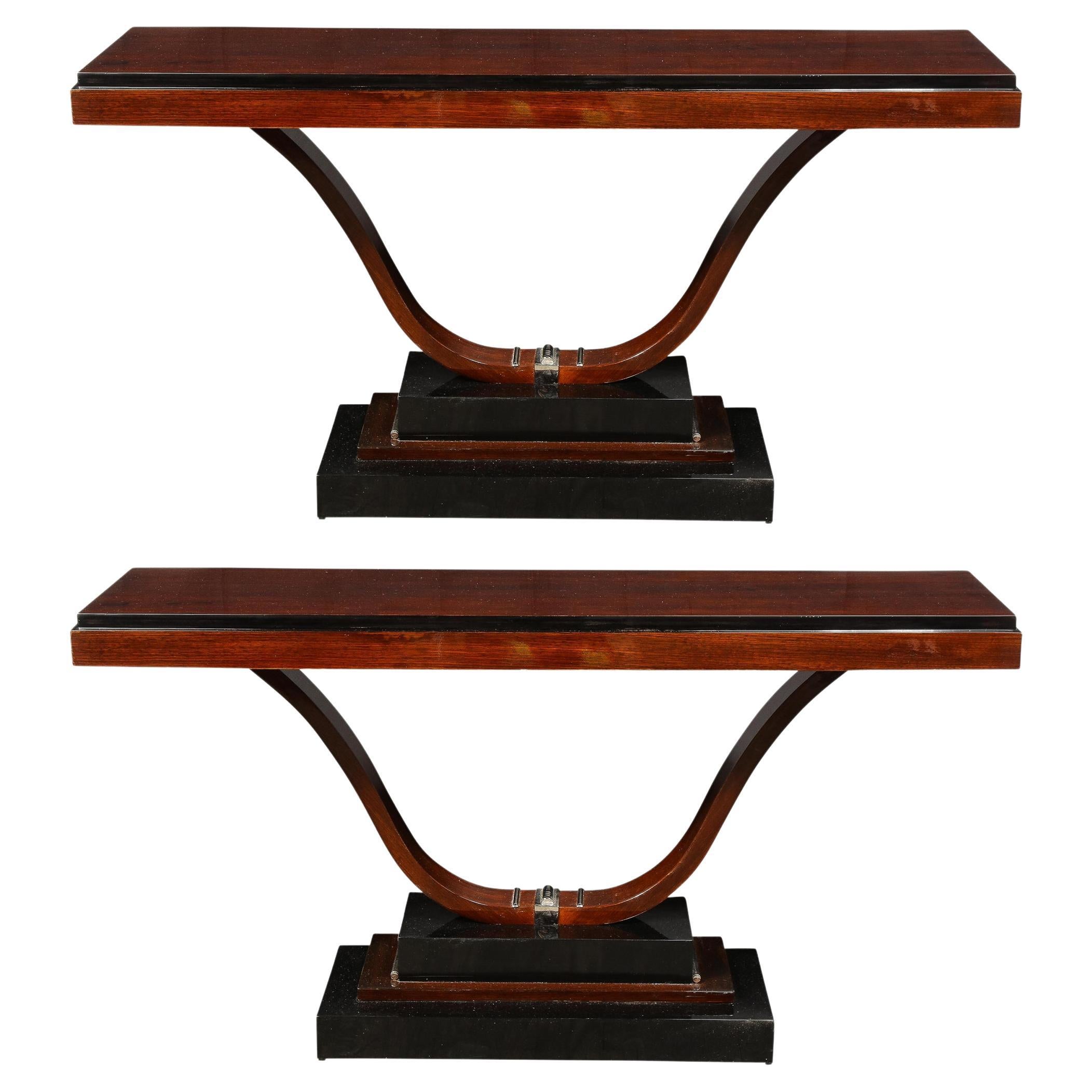 Exquisite Art Deco Scroll Design Console Table in Bookmatched Burled Walnut at 1stDibs
