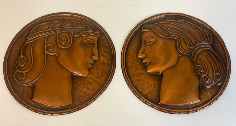 Pair of Art Deco Copper Portrait Plaques, Signed A.Gilles For Sale at ...