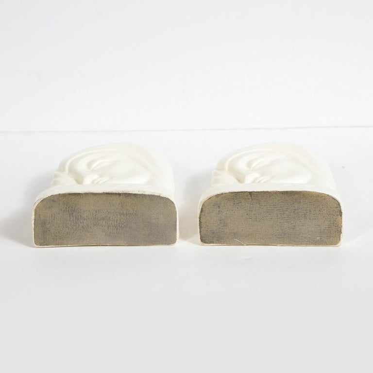 Pair of Art Deco Cream Ceramic Figurative Bookends Signed by Kent Art ...