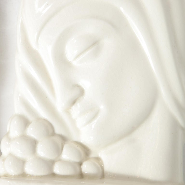 Pair of Art Deco Cream Ceramic Figurative Bookends Signed by Kent Art ...