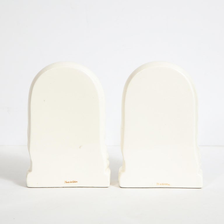Pair of Art Deco Cream Ceramic Figurative Bookends Signed by Kent Art ...