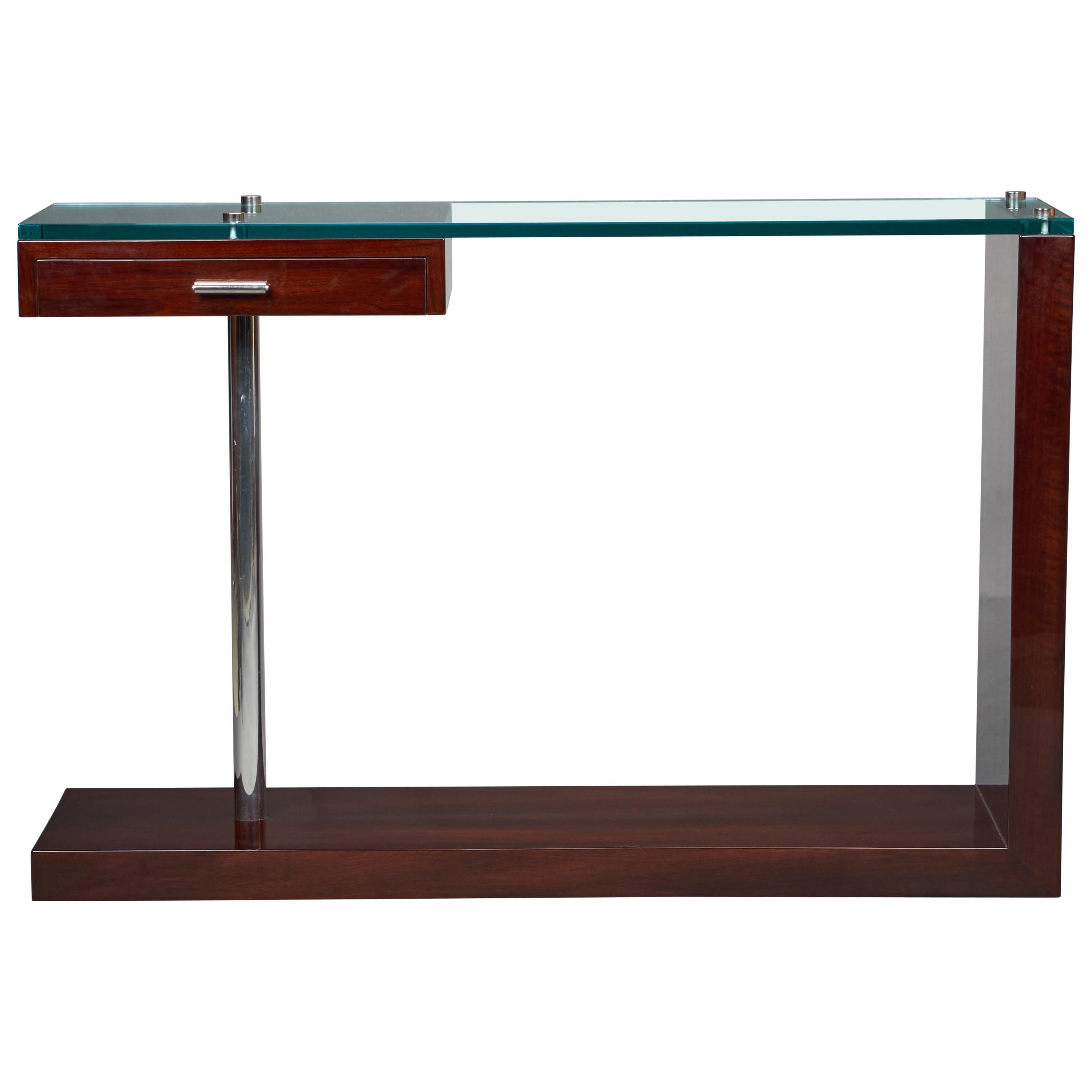 Art Deco French Console in Macassar Wood with Decorative Brass Elements ...
