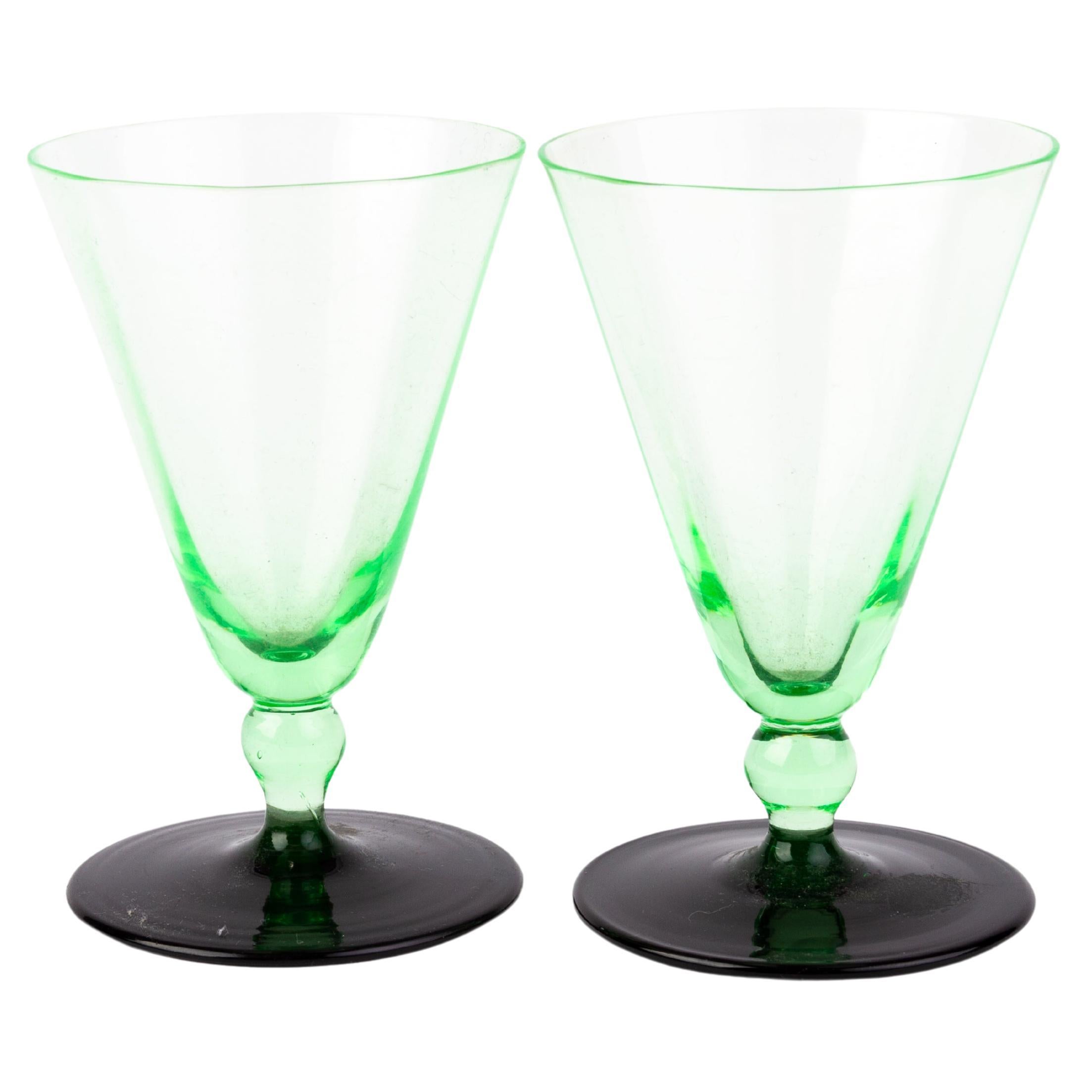 Art of Green Clear Faceted Crystal Wine Glasses designed, Val St Lamber ...