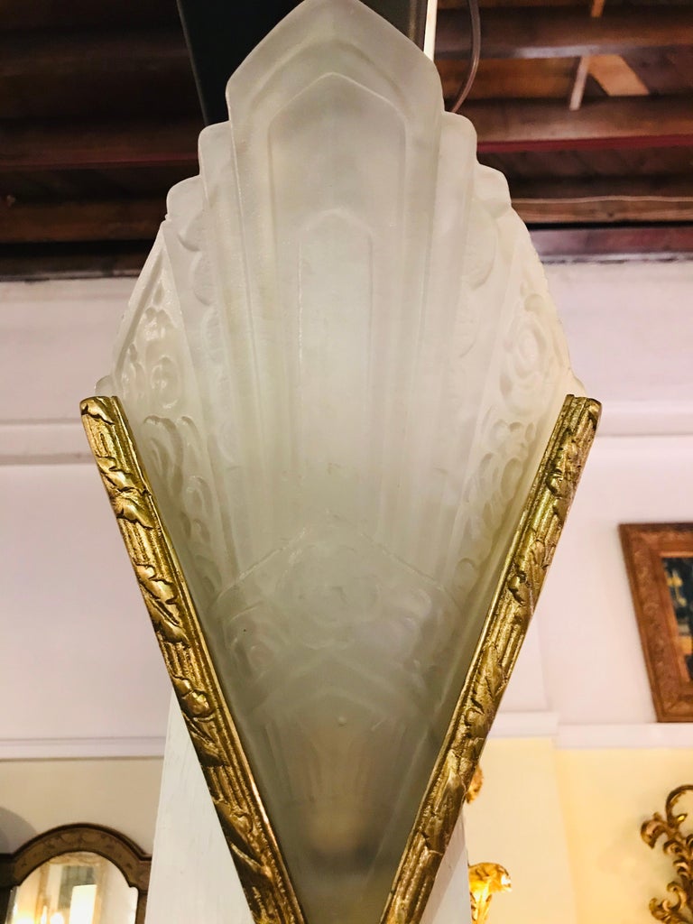 Pair of Art Deco Lalique Style Frosted Glass Single Light Wall Sconces ...