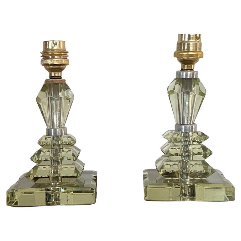 Pair of Art Deco Lamps ITSO Baccarat and Jacques Adnet, France circa ...