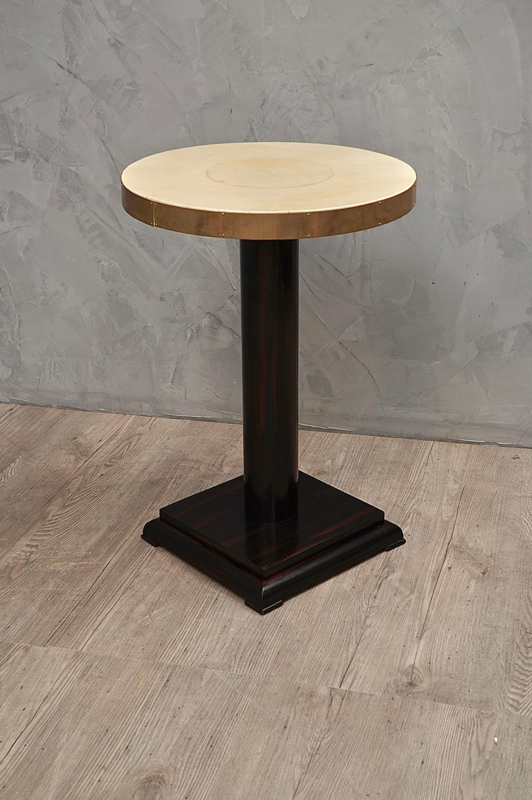 Pair of Art Deco Macassar Goat Skin and Brass Side Tables, 1930 at 1stDibs