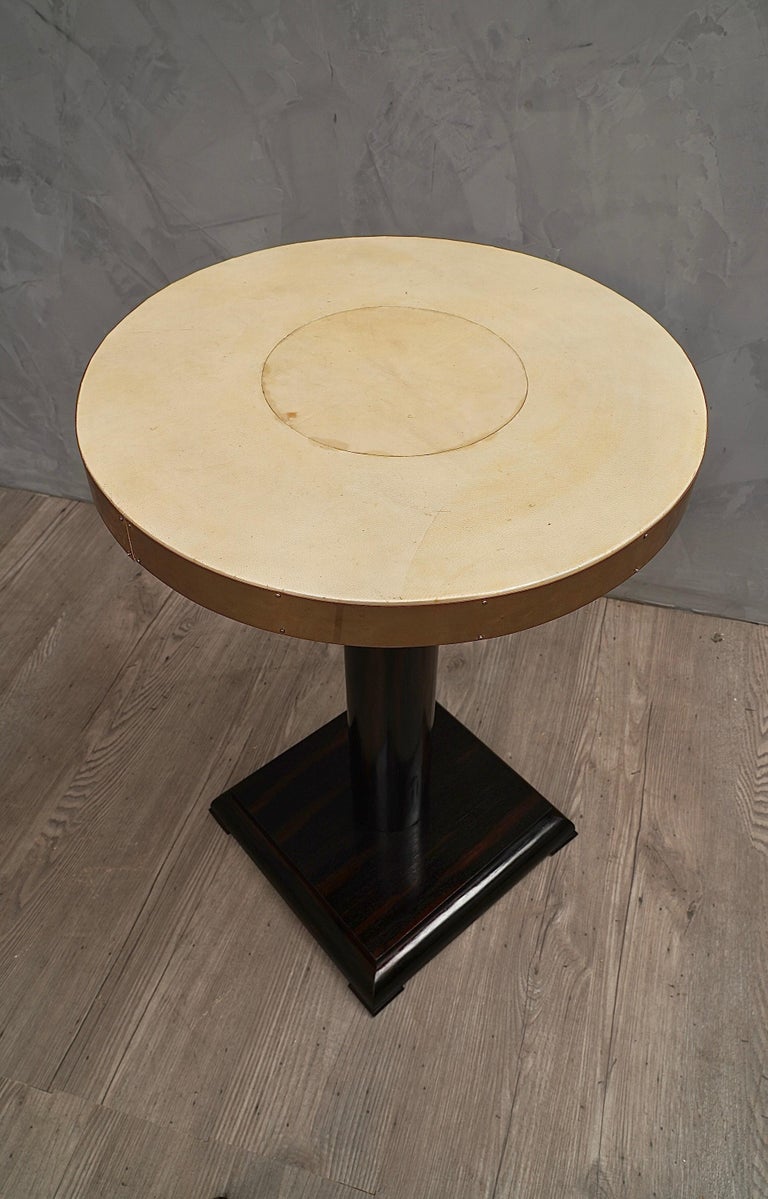 Pair of Art Deco Macassar Goat Skin and Brass Side Tables, 1930 at 1stDibs