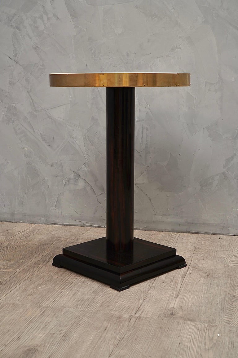 Pair of Art Deco Macassar Goat Skin and Brass Side Tables, 1930 at 1stDibs
