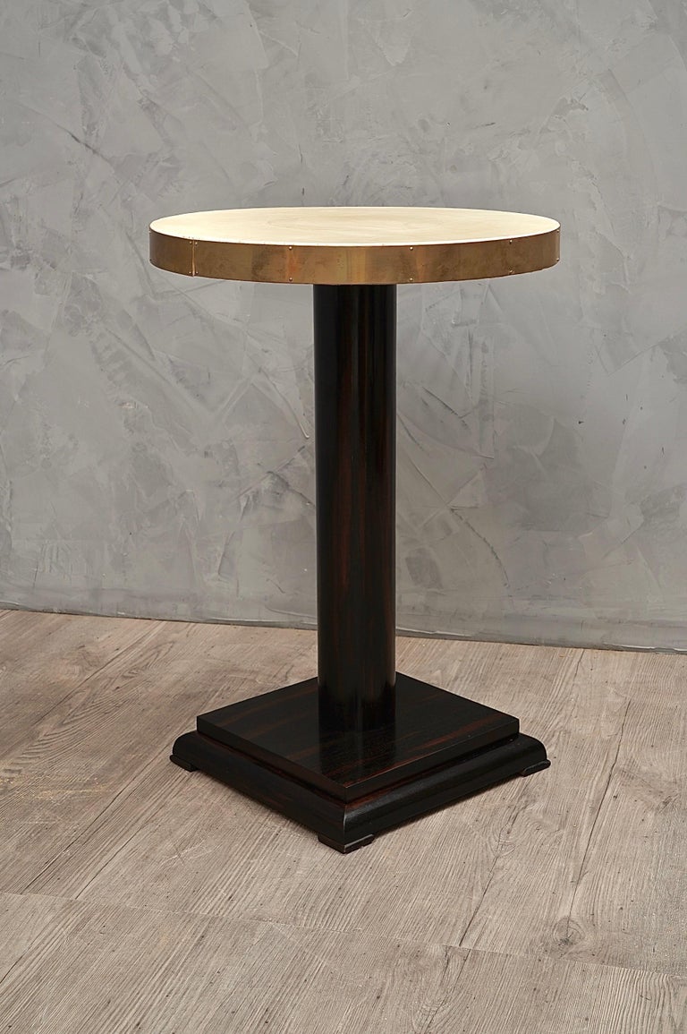 Pair of Art Deco Macassar Goat Skin and Brass Side Tables, 1930 at 1stDibs