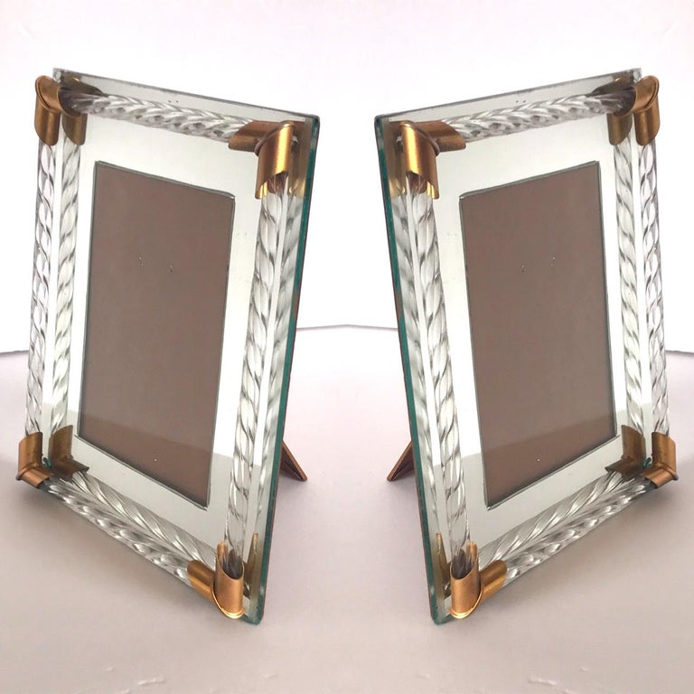 Pair of Art Deco Mirrored Picture Frames with Murano Glass Rope, 1940s ...